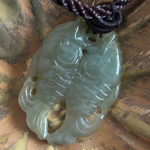 Vintage | Jewelry | Vintage Carved Green Jade Koi Fish Pendant Necklace ...